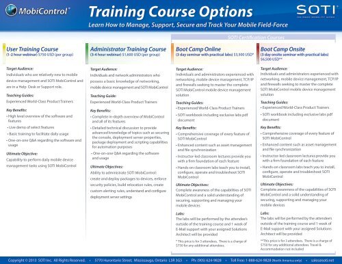 MobiControl Training Brochure. - Soti