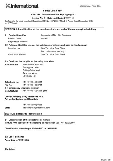 International Paint Ltd. Safety Data Sheet GMA131 International Non ...