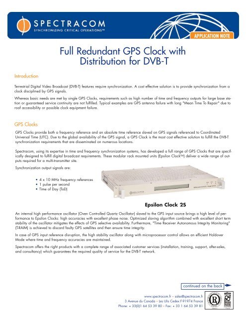 Full Redundant GPS Clock with Distribution for DVB-T - Spectracom