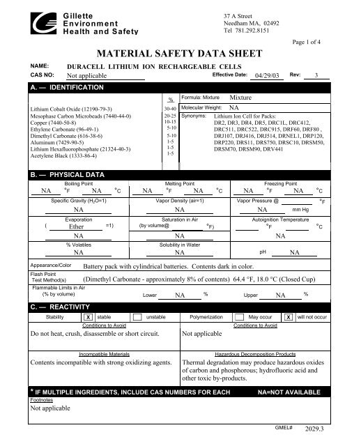 MATERIAL SAFETY DATA SHEET - Batteries Plus