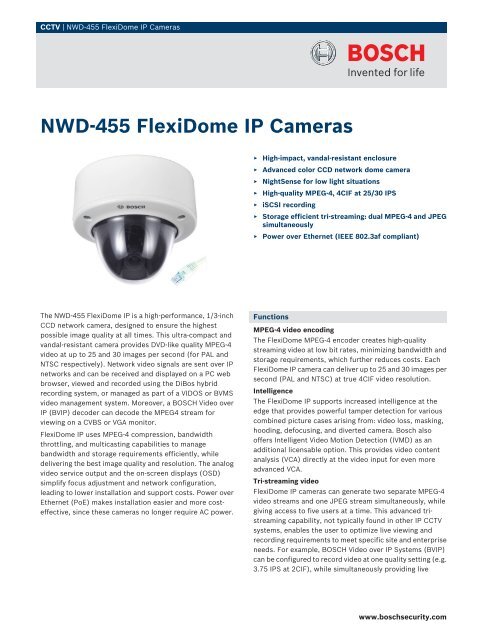Bosch NWD-455V04-10P IP Dome cameras product datasheet