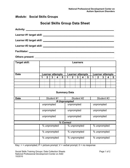 Social Skills Data Sheets