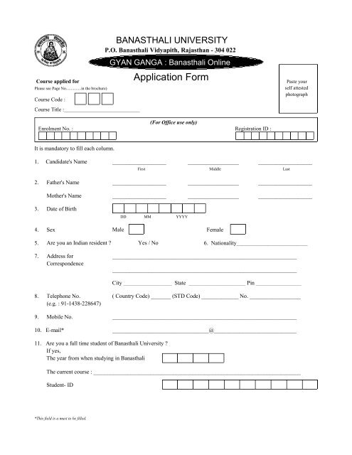 Application Form - Banasthali University