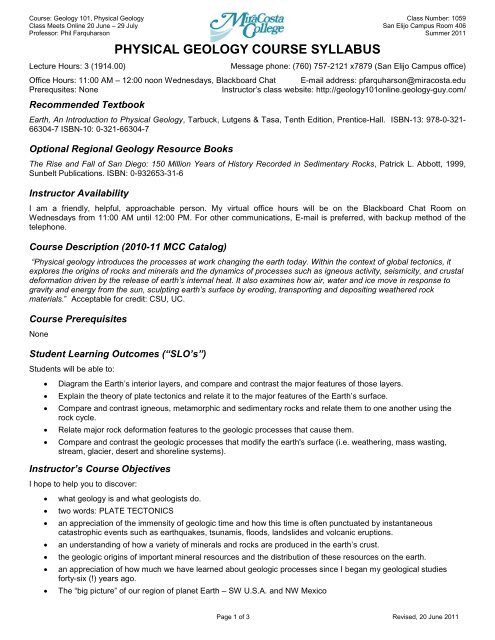 Course Syllabus and Schedule - Geology 101, section 1059