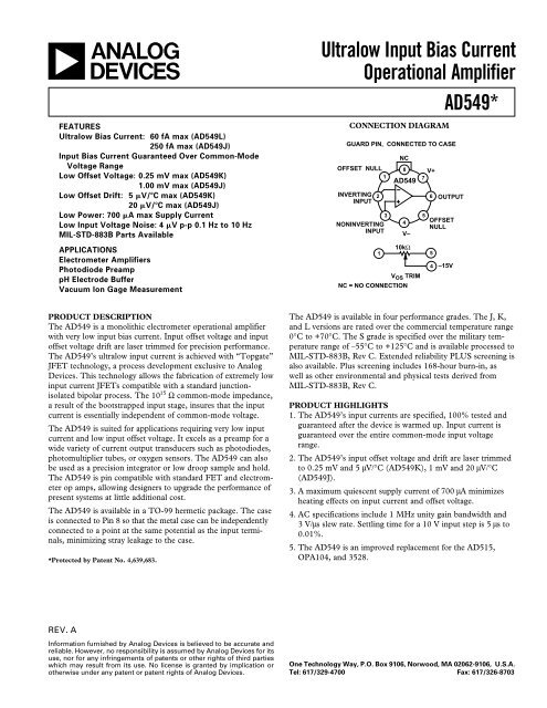 AD549 Ultralow Input Bias Current Operational Amplifier - ZMiTAC