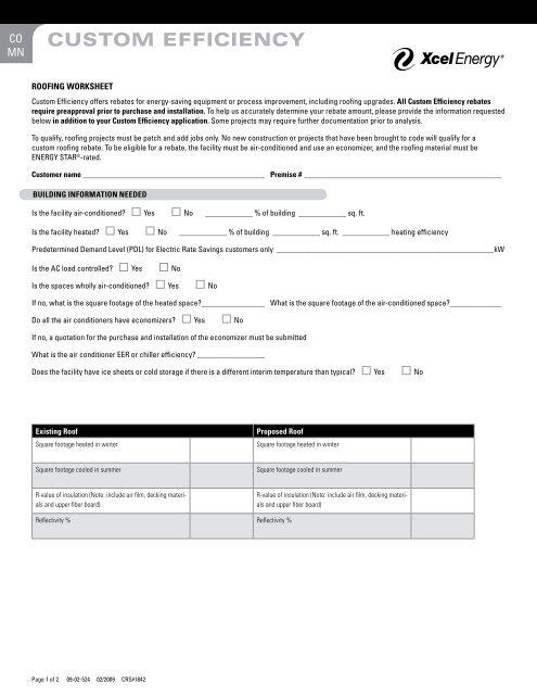 CUSTOM EFFICIENCY - Xcel Energy