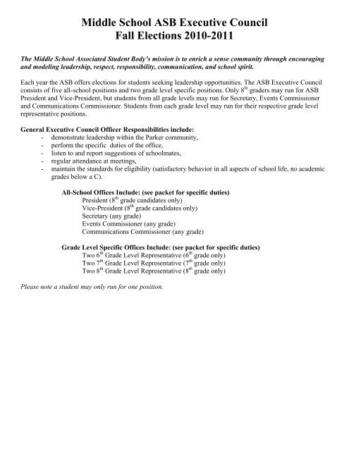 ASB Executive Council Fall Elections Form - Francis Parker School