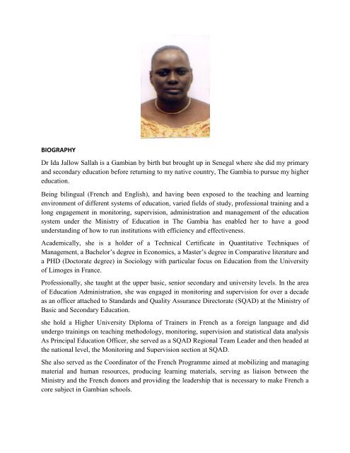 BIOGRAPHY Dr Ida Jallow Sallah is a Gambian by birth but ... - ADEA