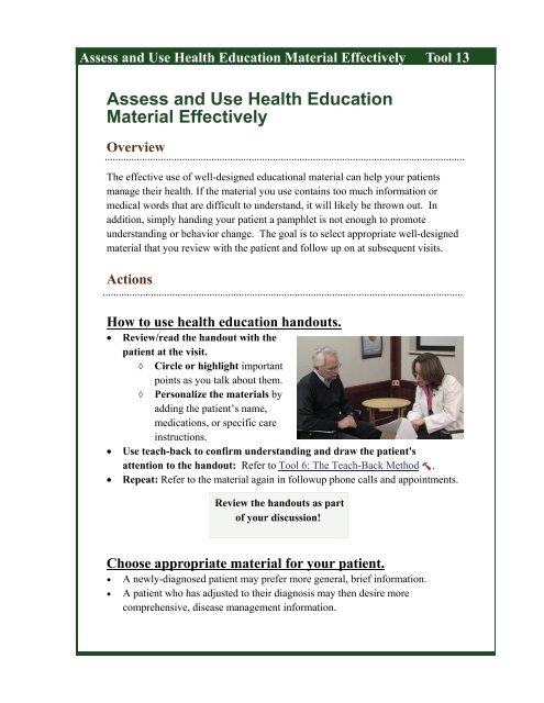 Tool 13: Assess and Use Health Education Material Effectively