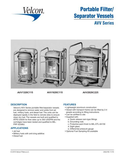 AVV Series Portable Filter/Separator Vessels Data ... - Velcon Filters