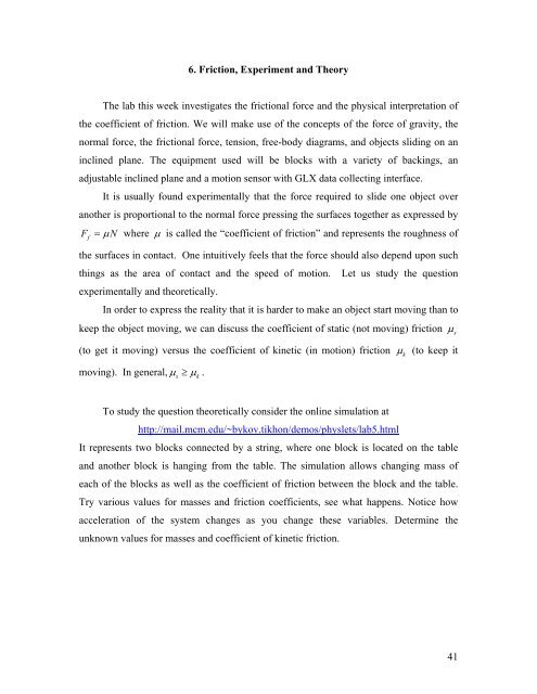 Lab 6 Friction Experiment And Theory