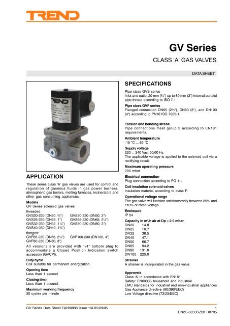 GV Series Gas Valves Data Sheet - Trend