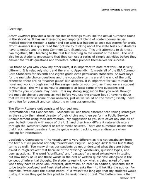 Storm Runners Curriculum 2011 - Roland Smith