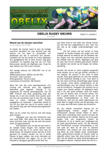 OBELIX RUGBY NIEUWS - NSRV Obelix