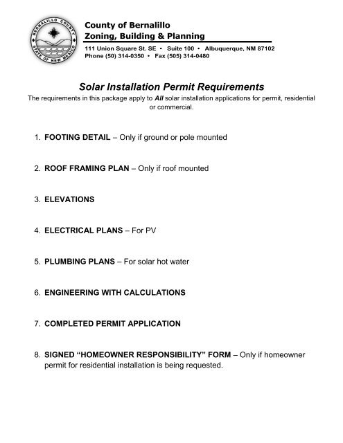 Solar Installation Permit Requirements - Bernalillo County