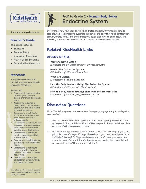 Endocrine System - KidsHealth in the Classroom