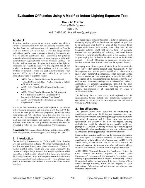 Evaluation Of Plastics Using A Modified Indoor Lighting Exposure Test
