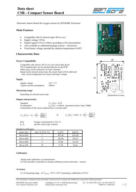 Data sheet CSB - Compact Sensor Board - SENSORE Electronic