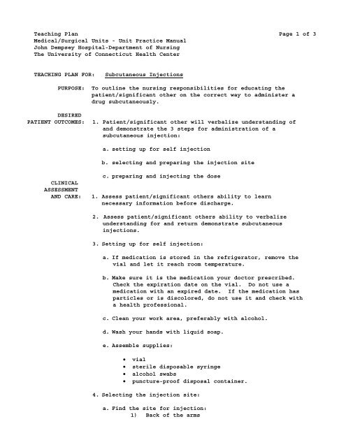 Teaching Plan Page 1 of 3 Medical/Surgical Units - Unit Practice ...