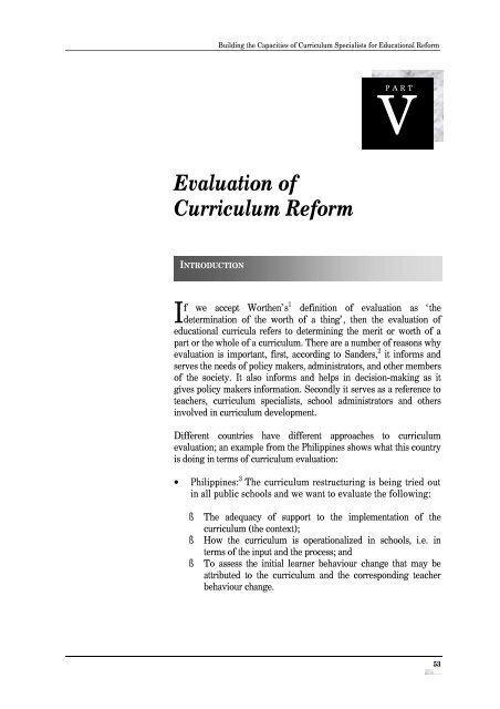 Evaluation of Curriculum Reform