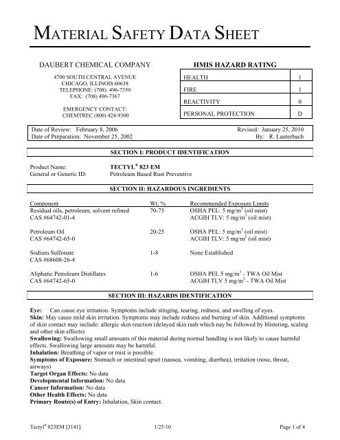 TECTYL 823 EM MSDS - Daubert Chemical Company, Inc.