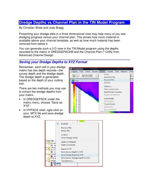 Dredge Depths vs Channel Plan in the TIN Model Program - Hypack