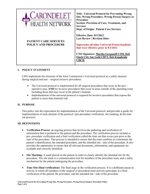 Invasive Procedure Time Out