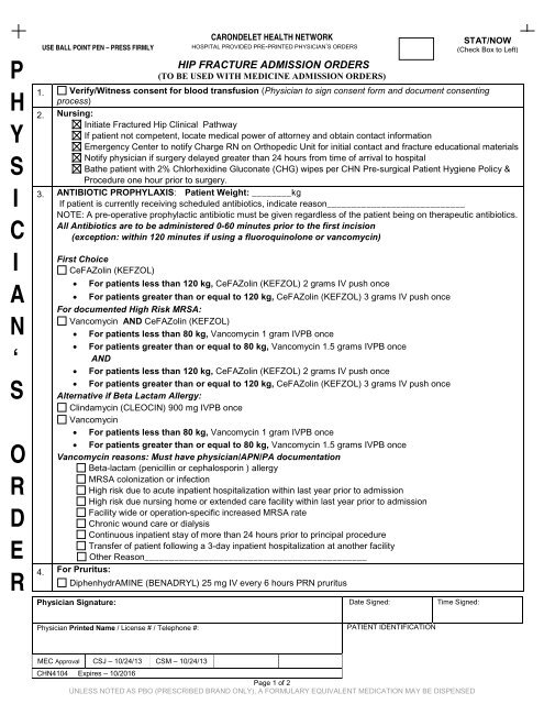 CHN4104 Hip Fracture Admission Orders.pdf - Carondelet
