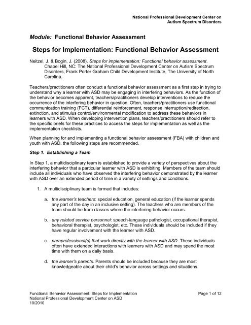 Steps for Implementation: Functional Behavior Assessment Steps for Implementation: Functional Behavior Assessment