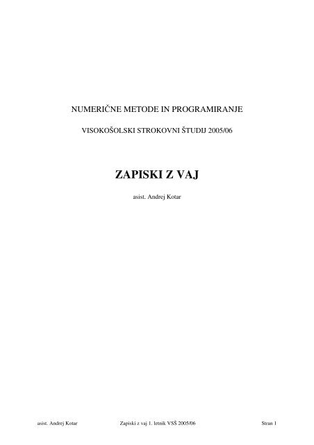 Zapiski z vaj - Mathlab (Vsš)