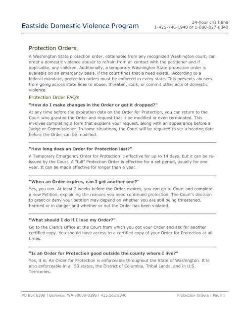 Protection Order - Eastside Domestic Violence Program