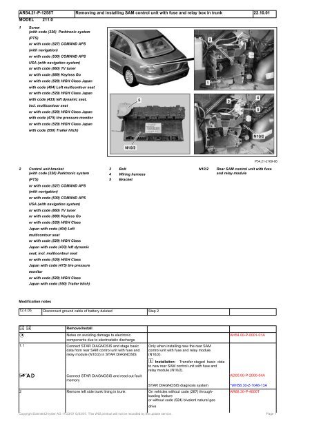 Removing and installing SAM control unit with fuse and relay box in ...
