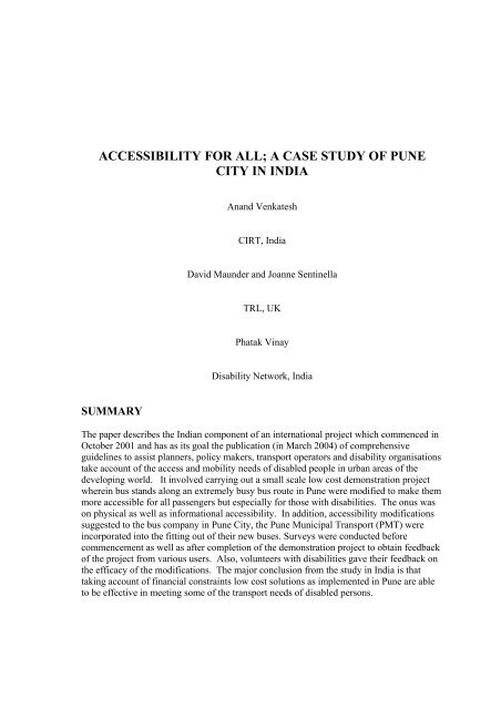 a case study of pune city in india - Transport for Development