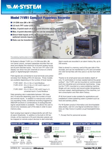 Model 71VR1 Compact Paperless Recorder - M-System