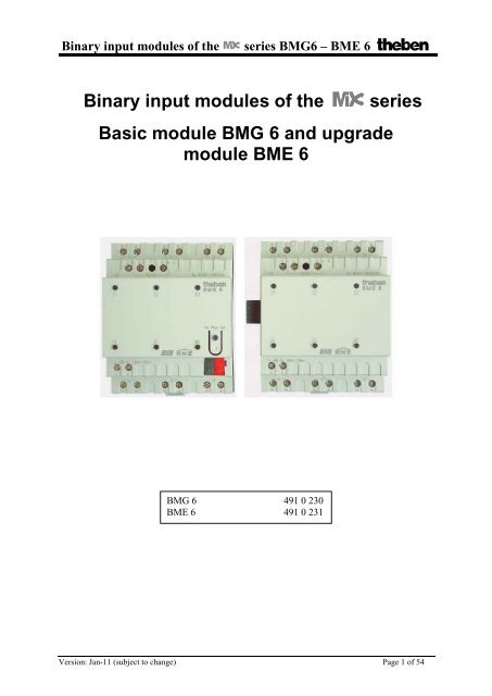 Binary input modules of the series BMG6 – BME 6 - Theben