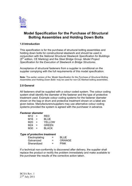 Specification for the Purchase of Structural Bolts and Holding down ...
