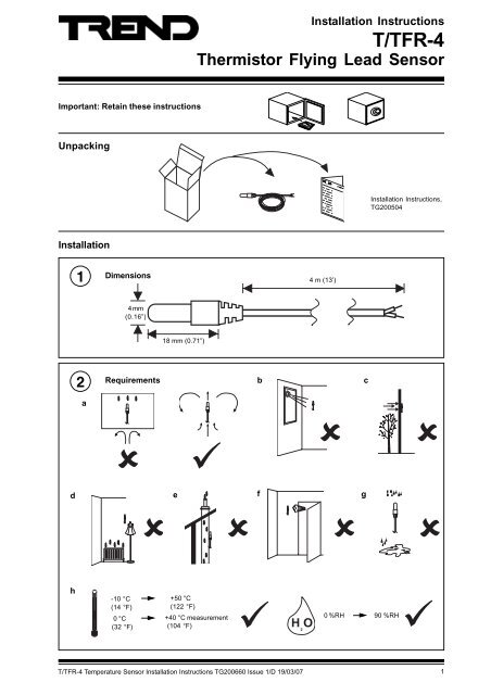 T/TFR-4 Thermistor Flying Lead Sensor Installation Instructions - Trend