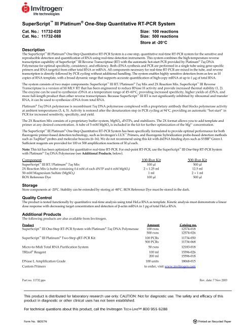 SuperScriptâ ¢ III PlatinumÂ® One-Step Quantitative RT ... - Exordio