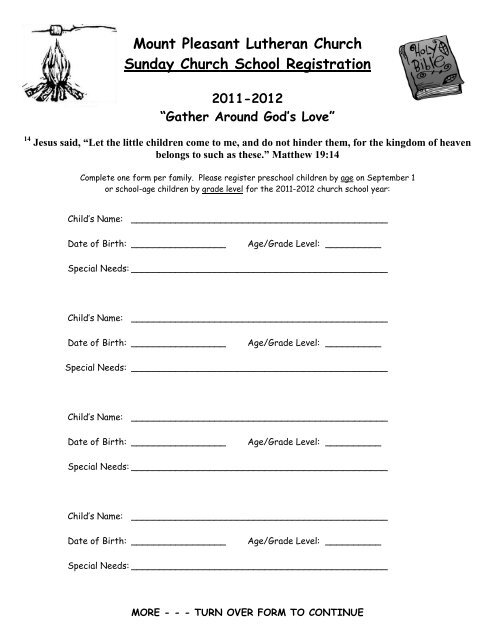 Sunday School Information Form