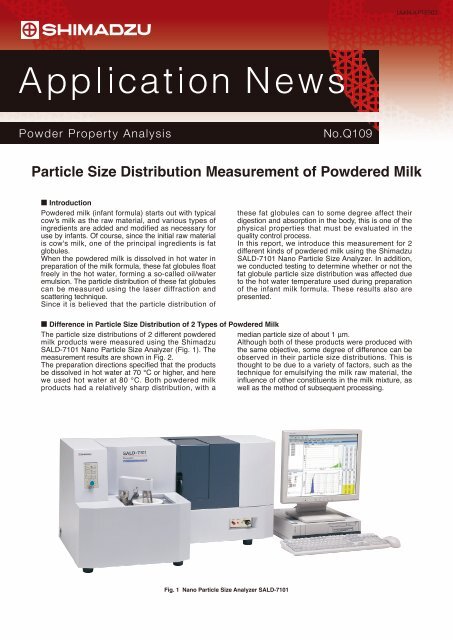 Particle Size Distribution Measurement of Powdered Milk - Shimadzu