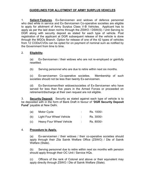 guidelines for allotment of army surplus vehicles - Directorate ...