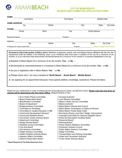 city of miami beach boards and committee application form