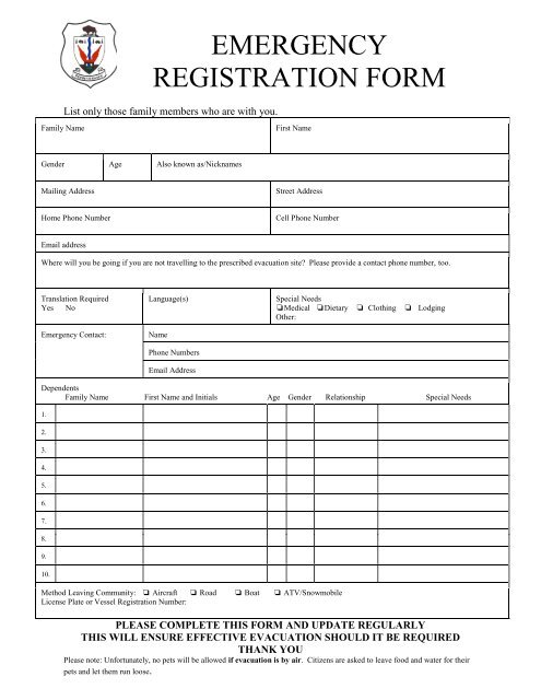 EMERGENCY REGISTRATION FORM - Town of Fort Smith