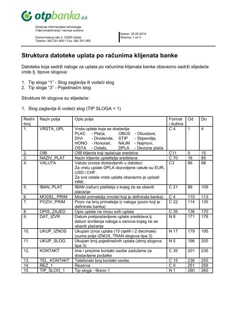 Struktura datoteka - OIB - OTP banka dd