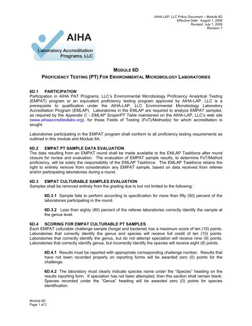 Module 1 - AIHA's Laboratory Accreditation Programs, LLC