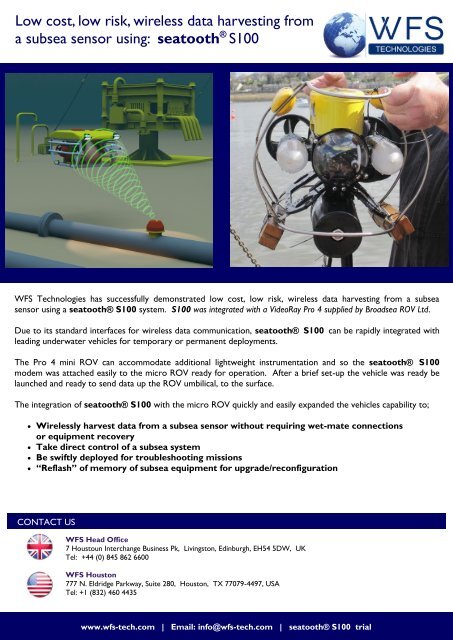 Wireless data harvesting from a subsea sensor/Micro ROV ... - WFS