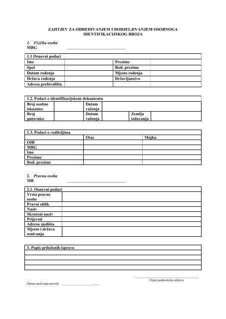 Zahtjev za odreÄ ivanje OIB-a - Porezna uprava