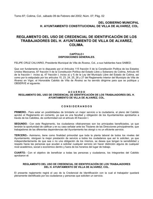 REGLAMENTO DEL USO DE CREDENCIAL DE IDENTIFICACIÃ N ...