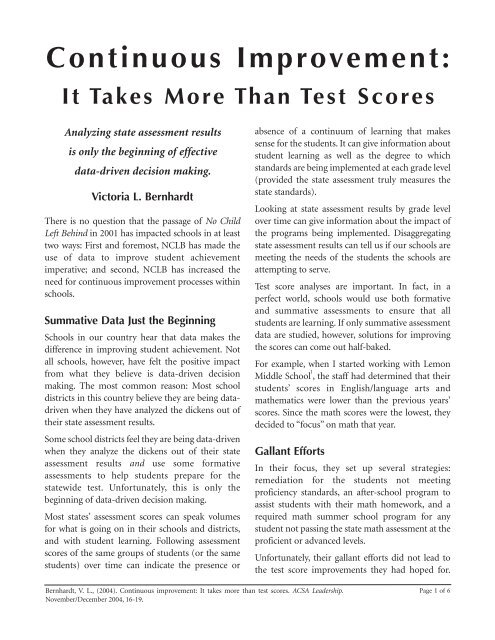 Continuous Improvement: It Takes More Than Test Scores