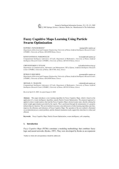 Fuzzy Cognitive Maps Learning Using Particle Swarm Optimization 7245